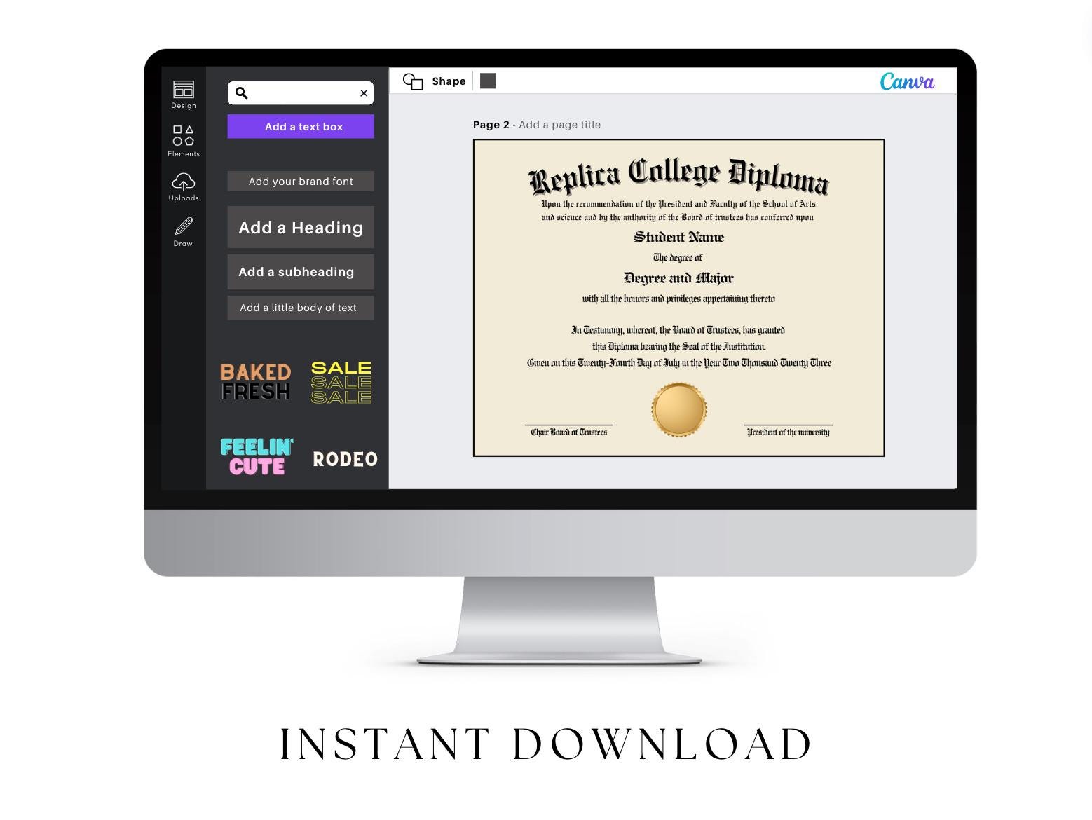 Diploma Template, Editable Diploma Replica, Custom Official Gold ...