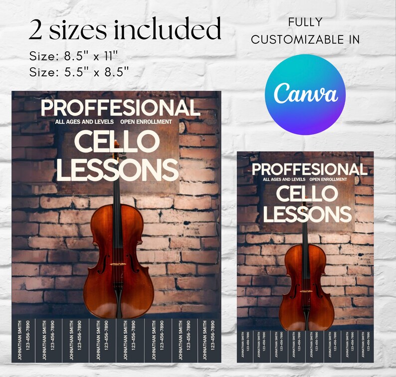 Cello Lesson Flyer Template, Tear-off Tabs, Editable Cellist Lesson ...