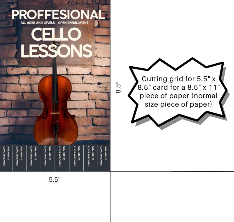 Cello Lesson Flyer Template, Tear-off Tabs, Editable Cellist Lesson ...