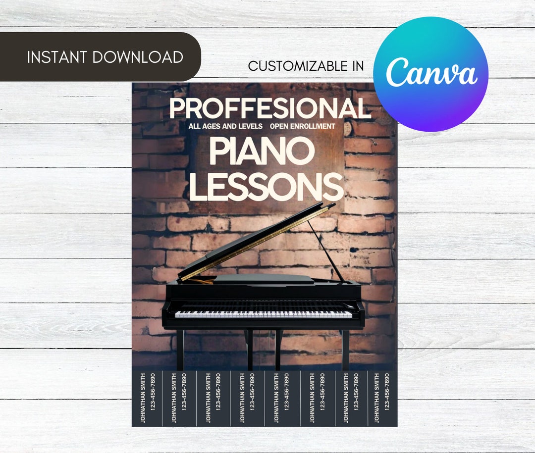 Piano Lesson Flyer Template, Tear-off Tabs, Editable Pianist Lesson ...