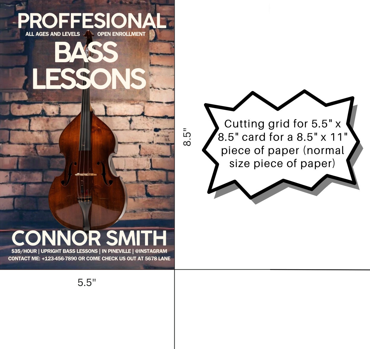 Bass Lesson Flyer Template, Editable Bass Lesson Offer, Teaching ...