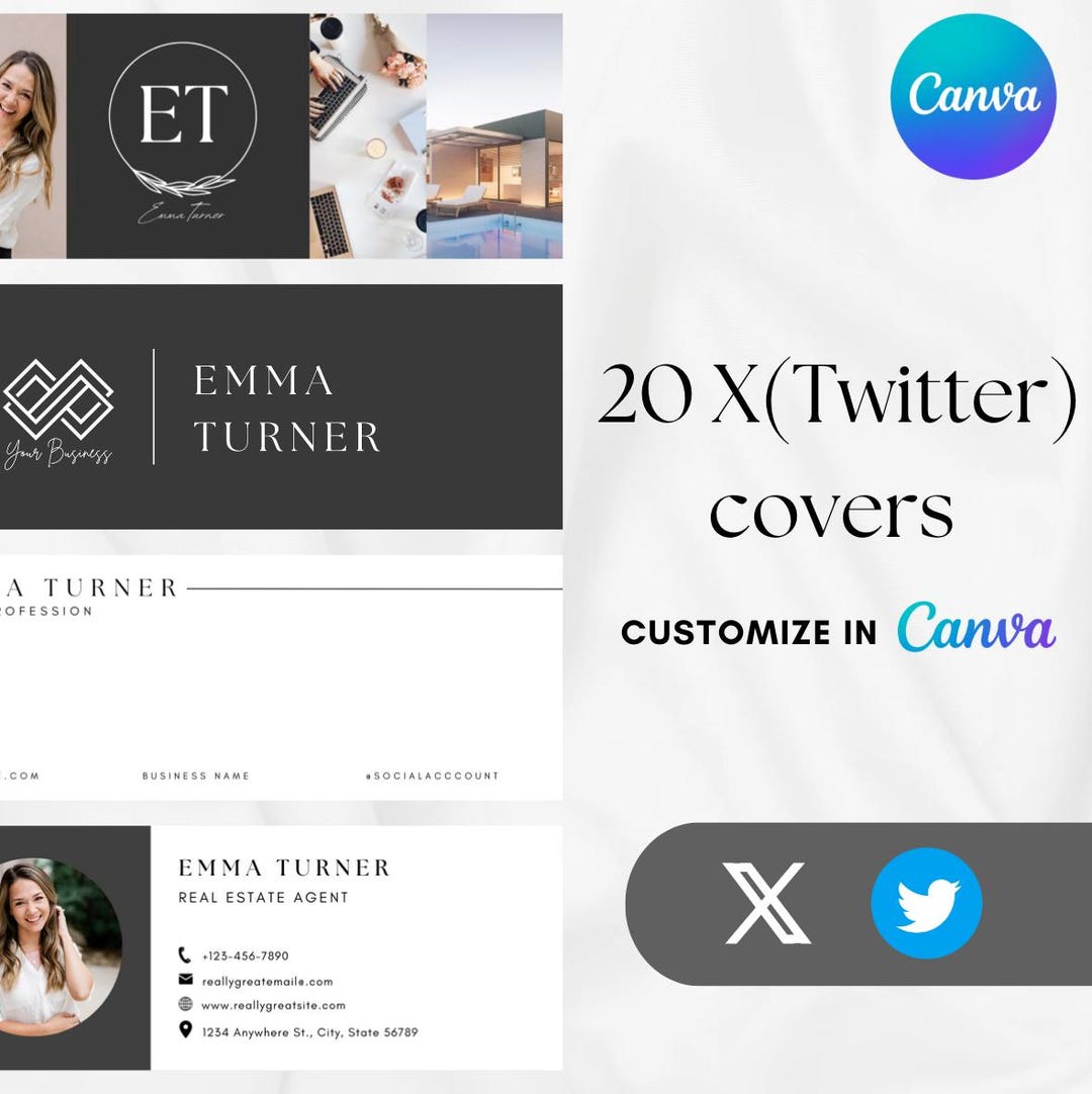 X Twitter Header Cover Template, Custom Banner Branding Bundle, Profile ...