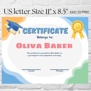Certificate Template, Editable Class Diploma, Custom Elementary Award ...