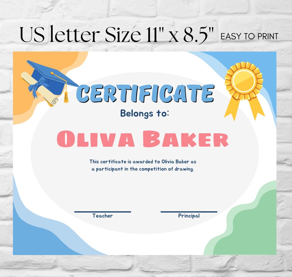 Certificate Template, Editable Class Diploma, Custom Elementary Award ...