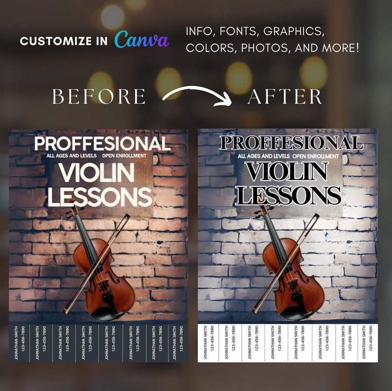 Violin Lesson Flyer Template, Tear-off Tabs, Editable Violinist Lesson ...
