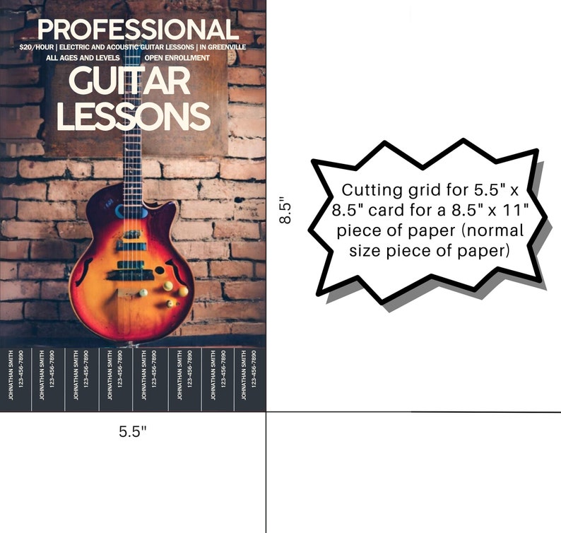 Guitar Lesson Flyer Template, Tear-off Tabs, Editable Guitarist Lesson ...