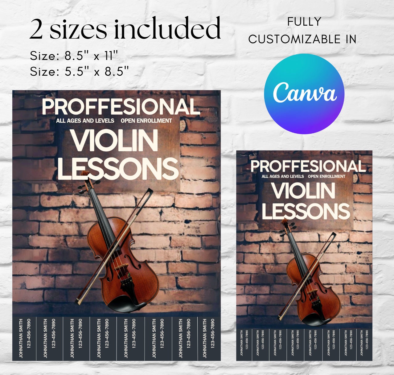 Violin Lesson Flyer Template, Tear-off Tabs, Editable Violinist Lesson ...