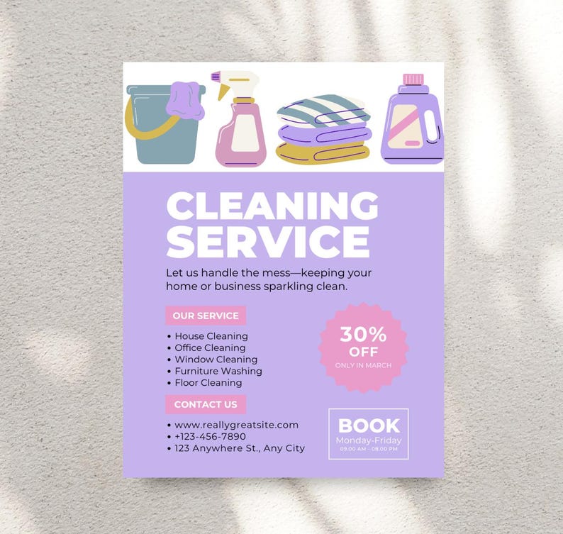 Cleaning Service Flyer Template, Editable Cleaners Offer, House ...