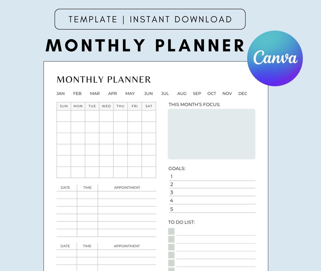Monthly Planner Printable Template, Editable Month Plan, Minimalistic ...