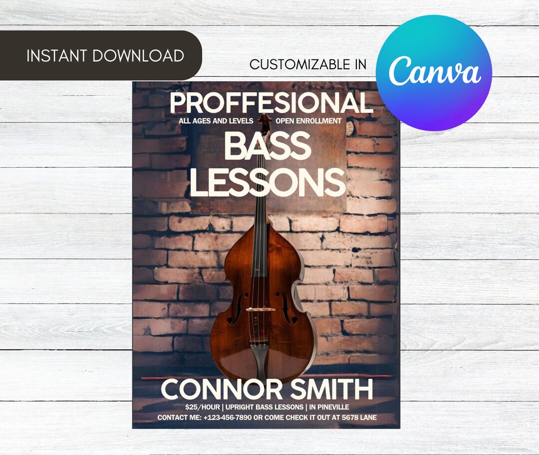 Bass Lesson Flyer Template, Editable Bass Lesson Offer, Teaching ...