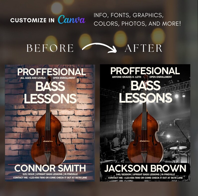 Bass Lesson Flyer Template, Editable Bass Lesson Offer, Teaching ...