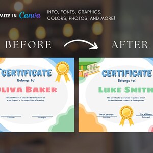 Certificate Template, Editable Class Diploma, Custom Elementary Award ...