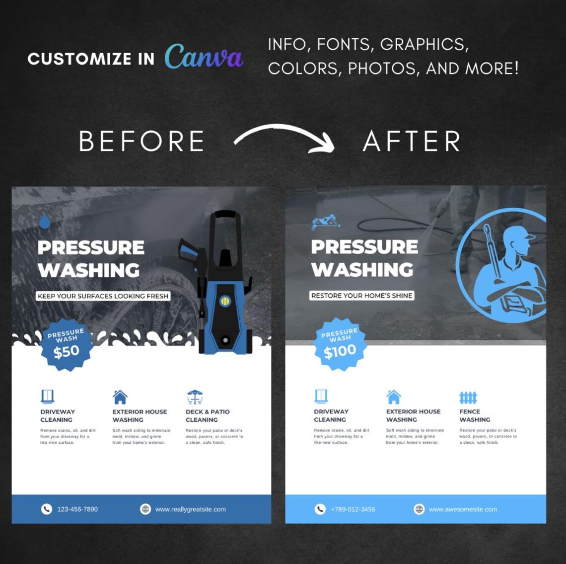 Pressure Washing Service Flyer Template, Editable Power Wash Info ...