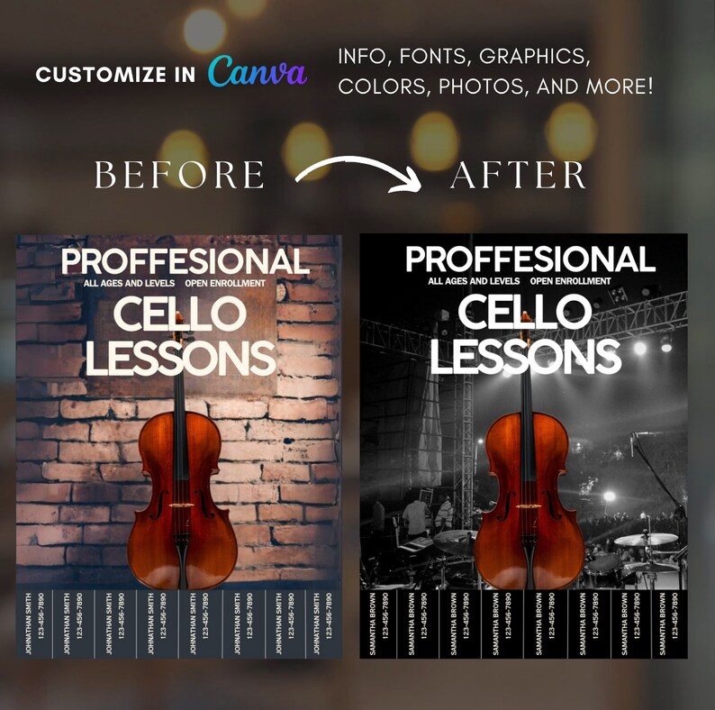 Cello Lesson Flyer Template, Tear-off Tabs, Editable Cellist Lesson ...