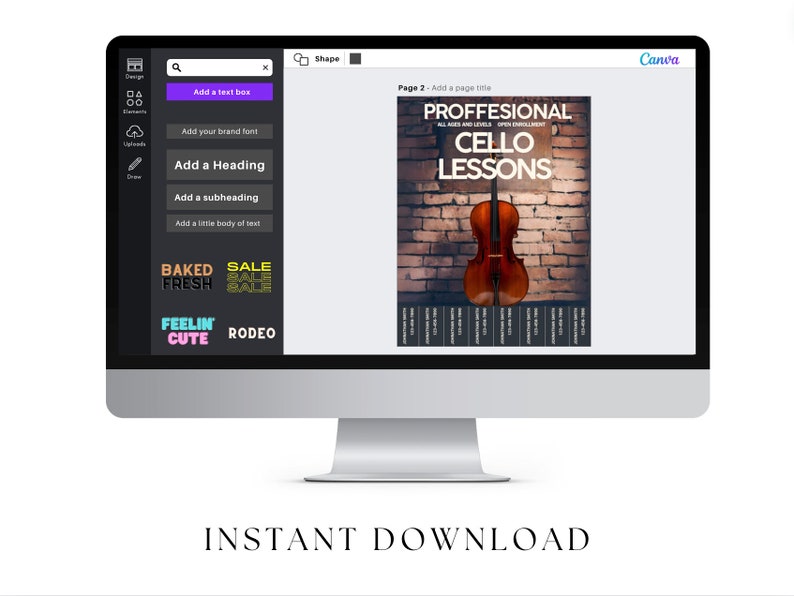 Cello Lesson Flyer Template, Tear-off Tabs, Editable Cellist Lesson ...