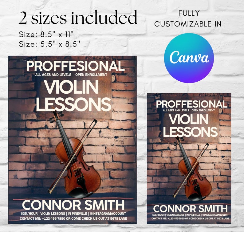 Violin Lesson Flyer Template, Editable Lesson Offer, Teaching Violin ...