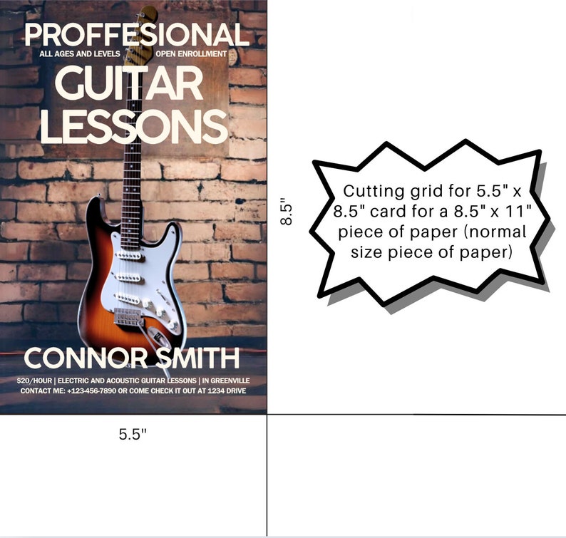 Guitar Lesson Flyer Template, Editable Guitarist Lesson Offer, Teaching ...