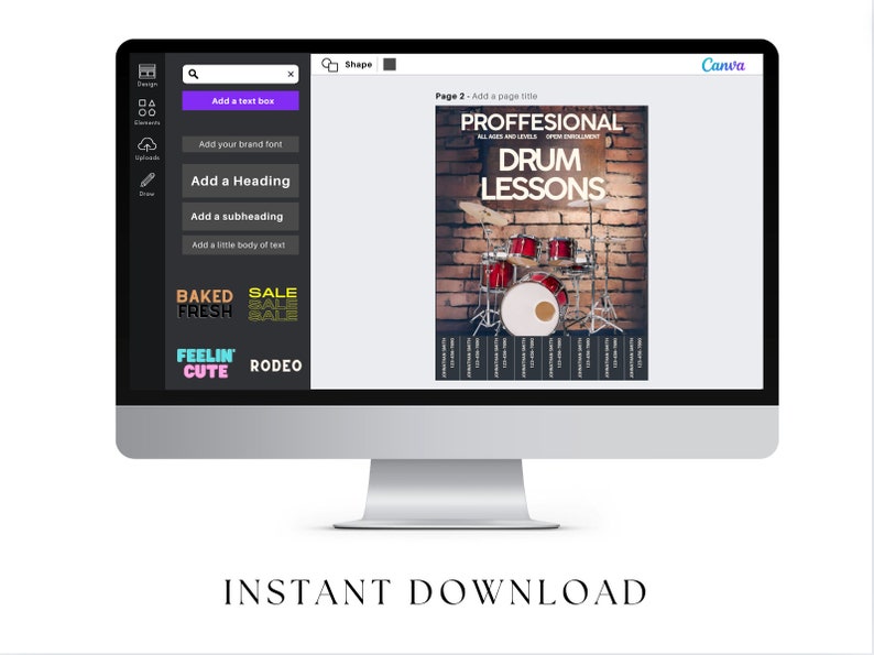 Drum Lesson Flyer Template, Tear-off Tabs, Editable Drumming Lesson Offer, Teaching Drums Pull ...