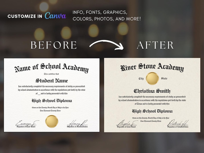 Diploma Template, Editable Diploma Replica, Gold Certificate, Award ...