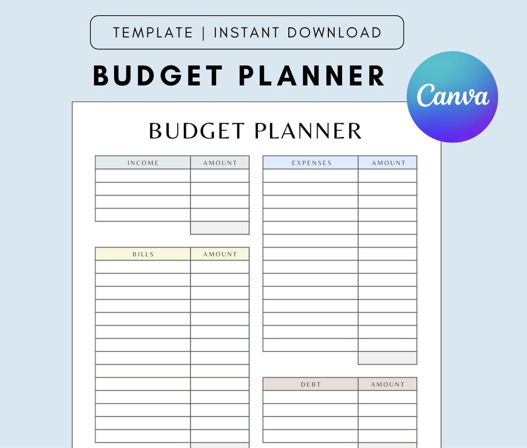 Budget Planner Printable Template, Editable Finance Tracker Log ...