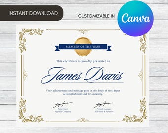 Certificate Template, Editable Diploma, Custom Gold & White Certificate ...