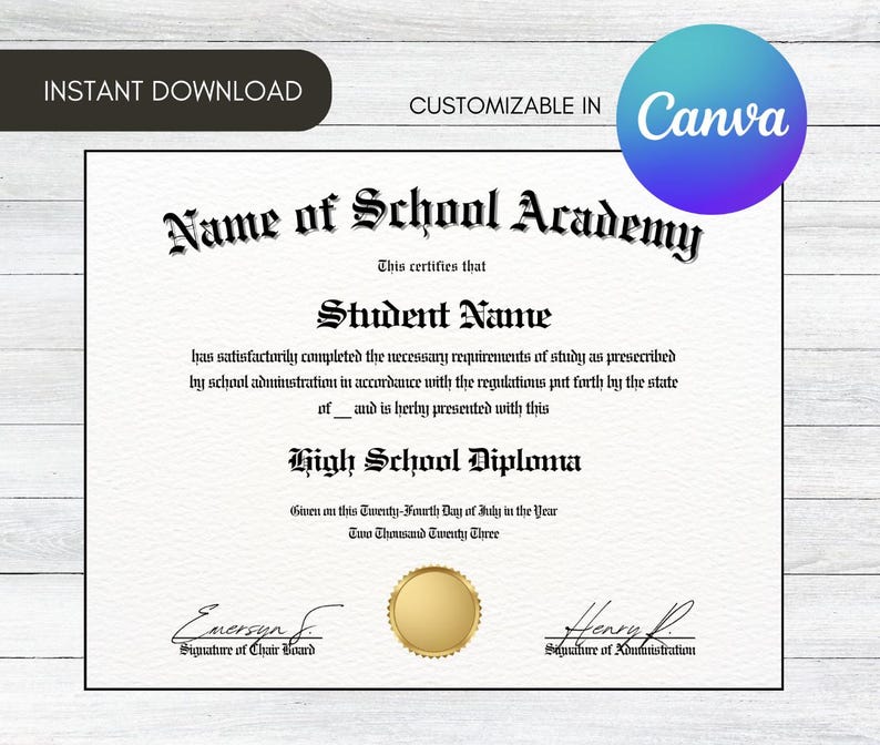Diploma Template, Editable Diploma Replica, Gold Certificate, Award ...