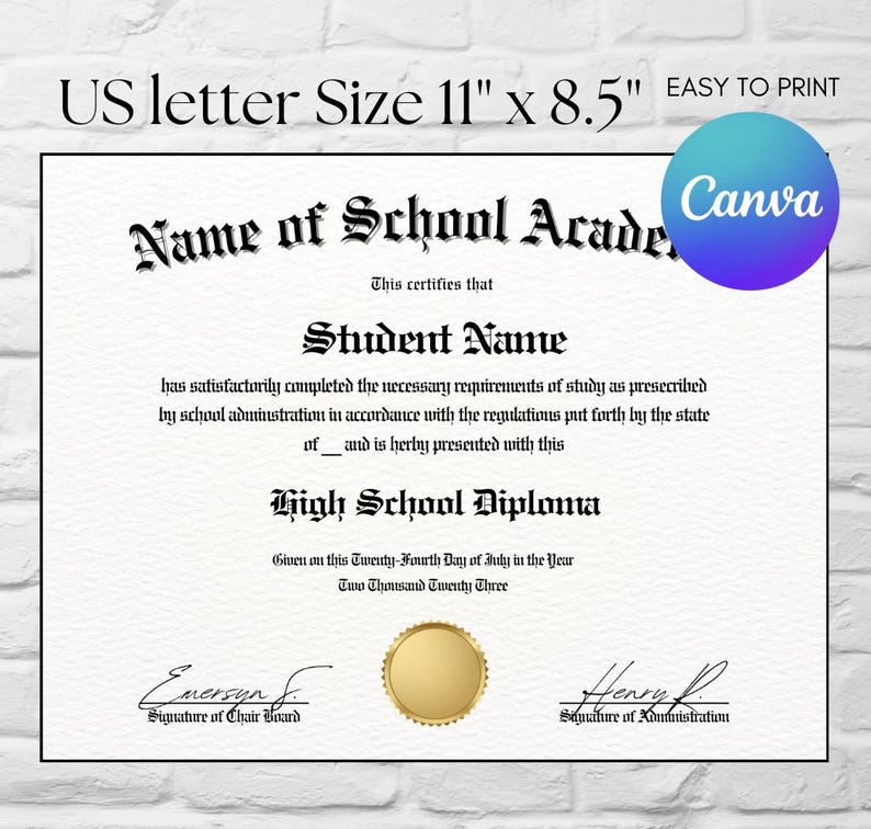 Diploma Template, Editable Diploma Replica, Gold Certificate, Award ...