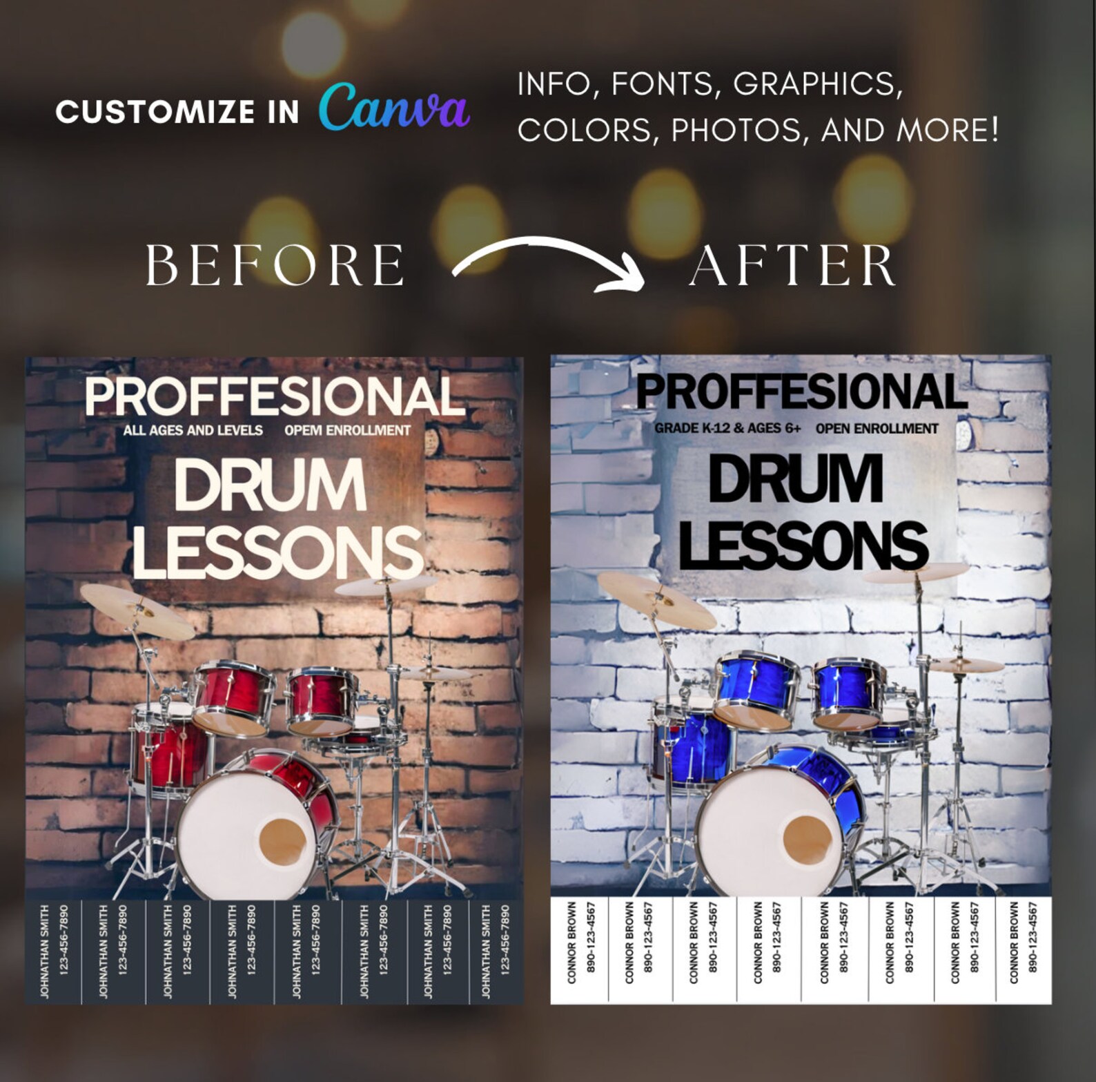 Drum Lesson Flyer Template, Tear-off Tabs, Editable Drumming Lesson ...