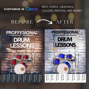 Drum Lesson Flyer Template, Tear-off Tabs, Editable Drumming Lesson ...