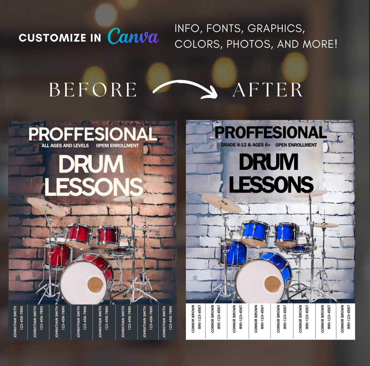 Drum Lesson Flyer Template, Tear-off Tabs, Editable Drumming Lesson ...