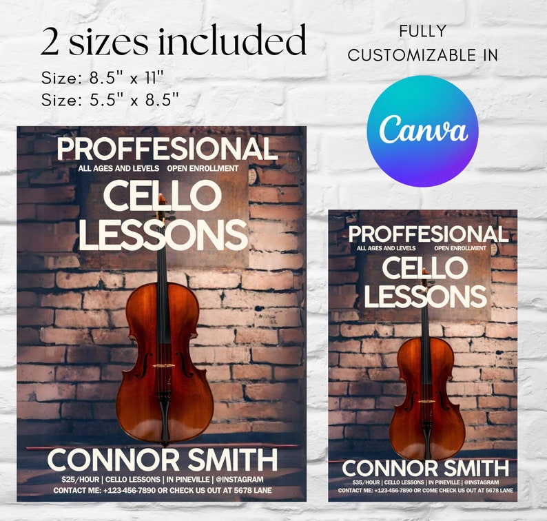 Cello Lesson Flyer Template, Editable Lesson Offer, Teaching Cello ...