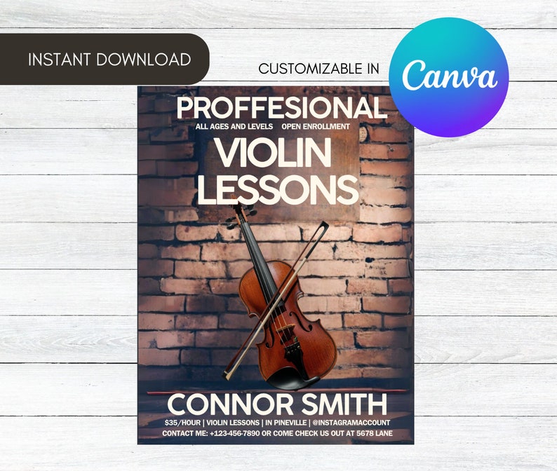 Violin Lesson Flyer Template, Music Teacher Ad, Editable Canva Design ...