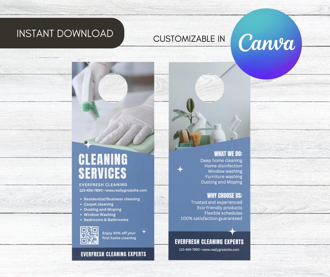 Cleaning Service Door Hanger Template, Editable Cleaners Offer ...