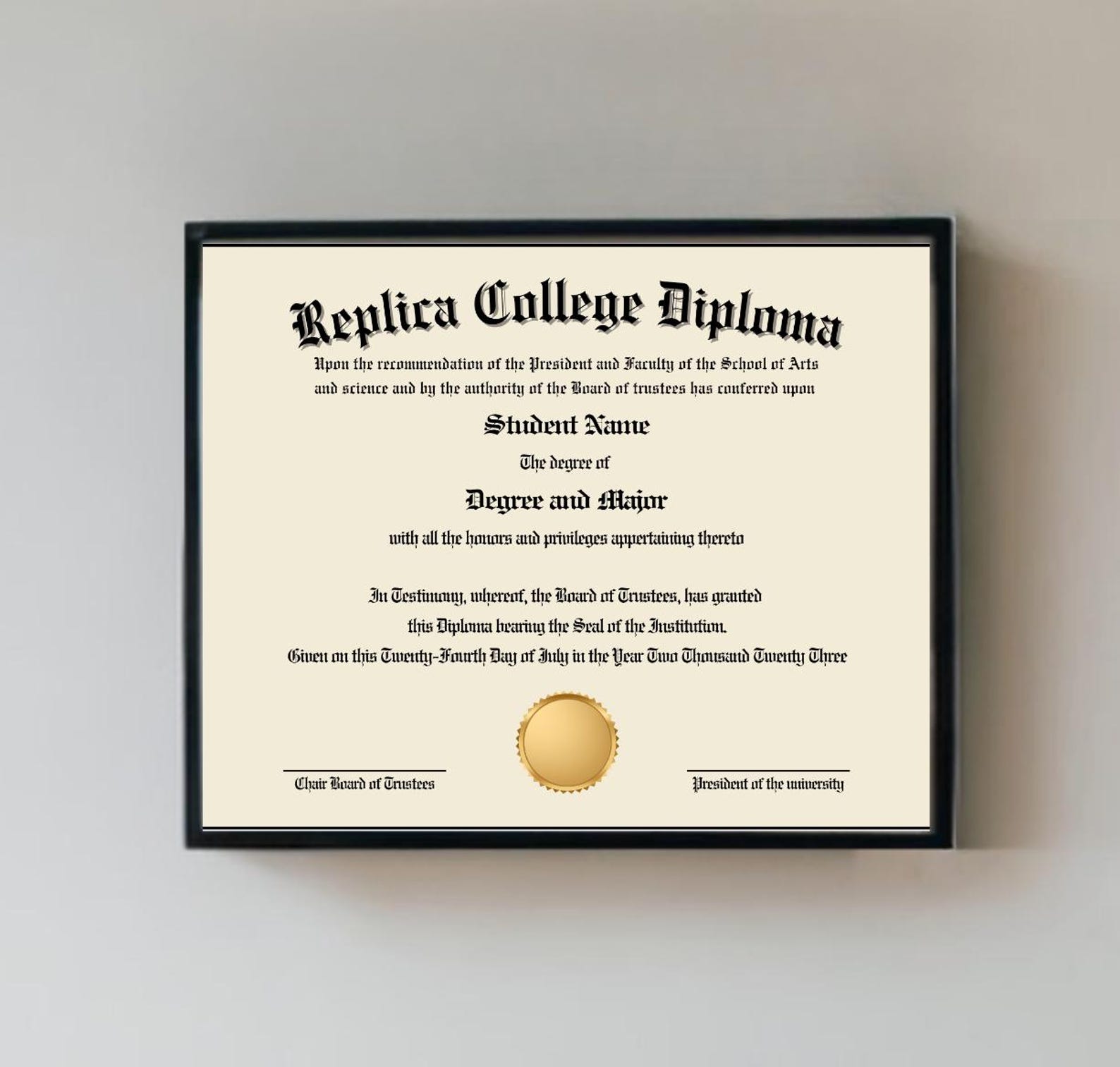 Diploma Template, Editable Diploma Replica, Custom Official Gold ...