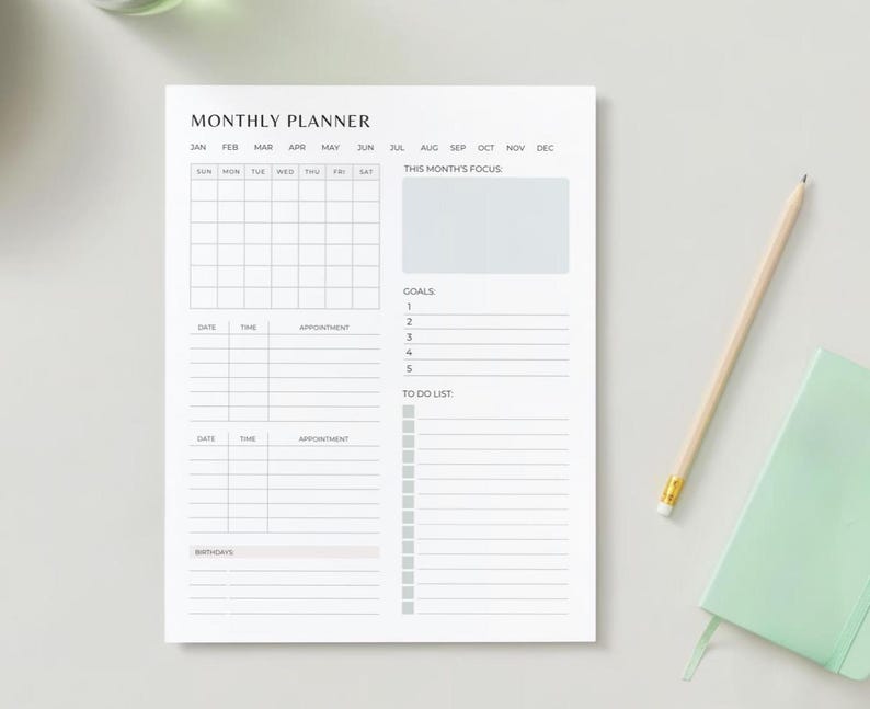 Monthly Planner Printable Template, Editable Month Plan, Minimalistic ...