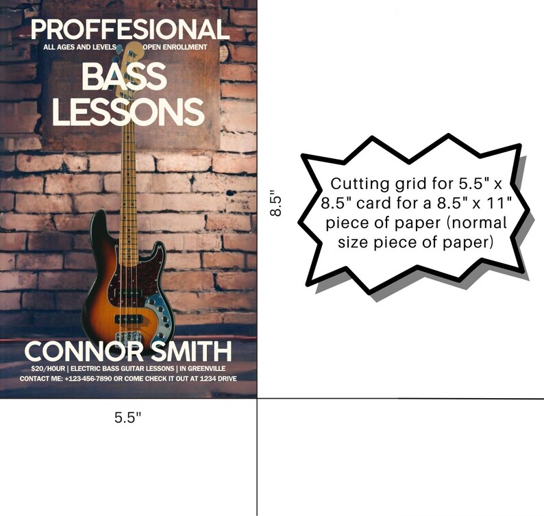 Bass Guitar Lesson Flyer Template, Editable Lesson Offer, Teaching Bass ...