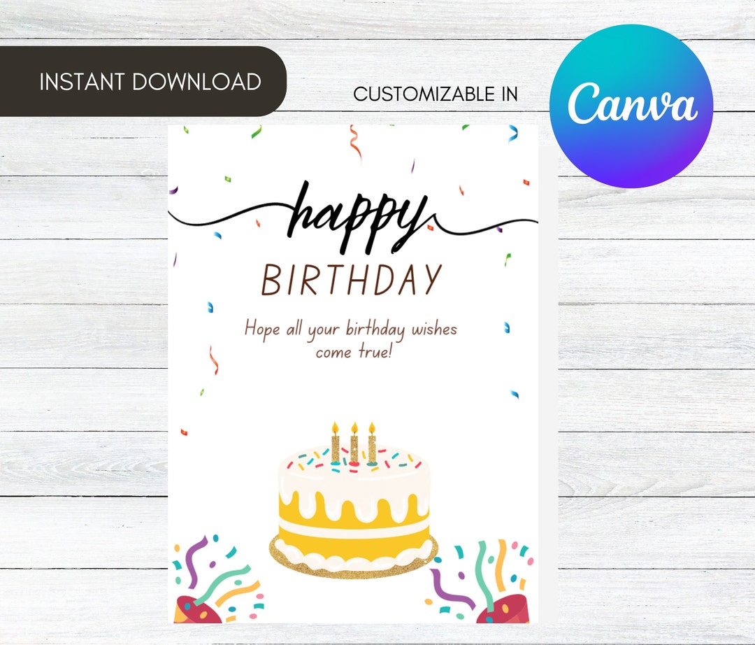 Birthday Card Template, Editable, Custom Printable Card, Instant ...