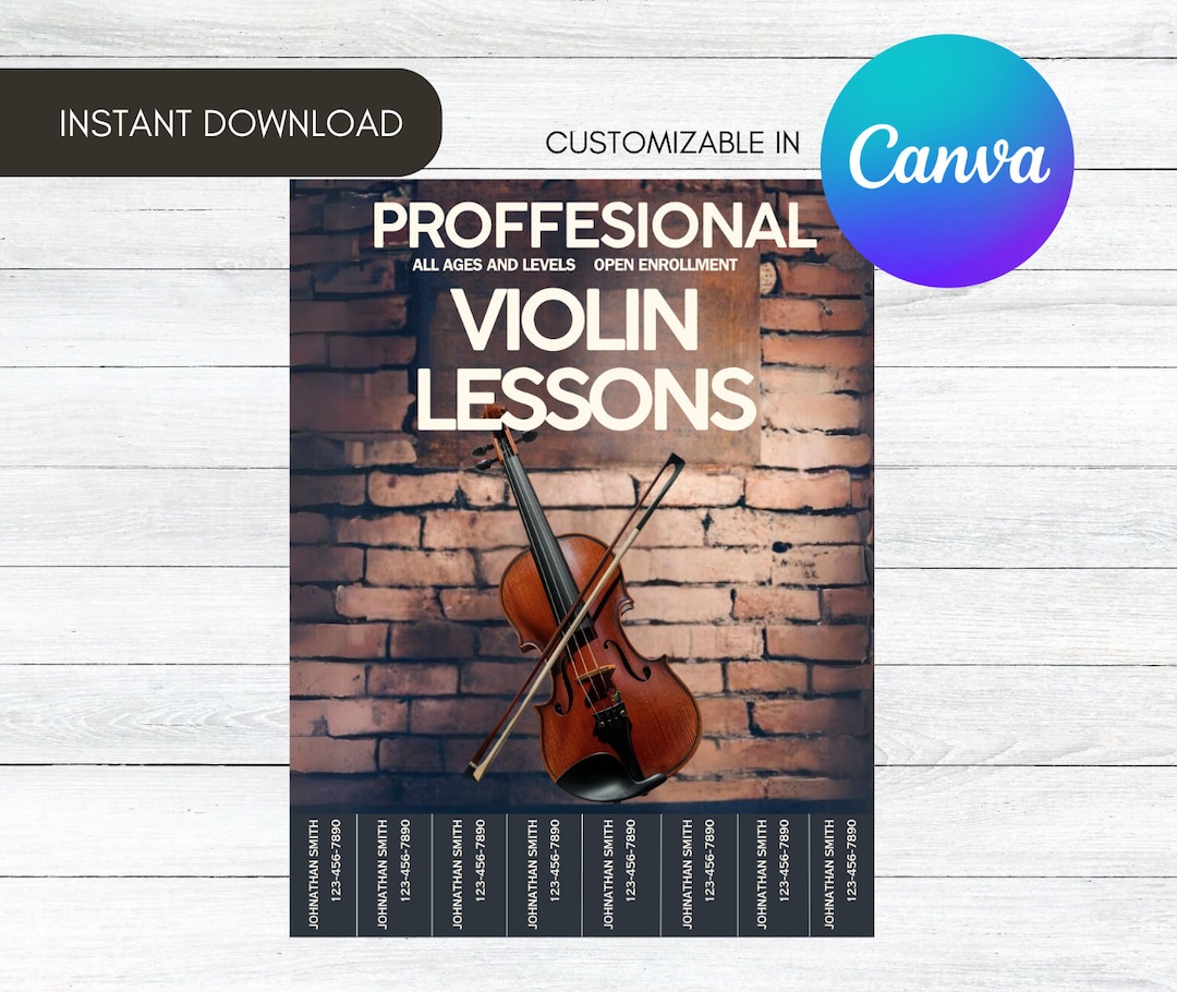 Violin Lesson Flyer Template, Tear-off Tabs, Editable Violinist Lesson ...