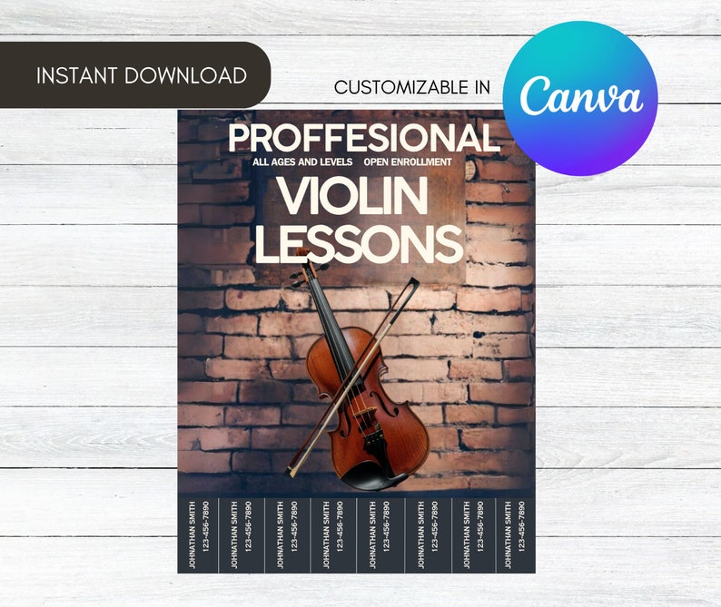 Violin Lesson Flyer Template, Tear-off Tabs, Editable Violinist Lesson ...