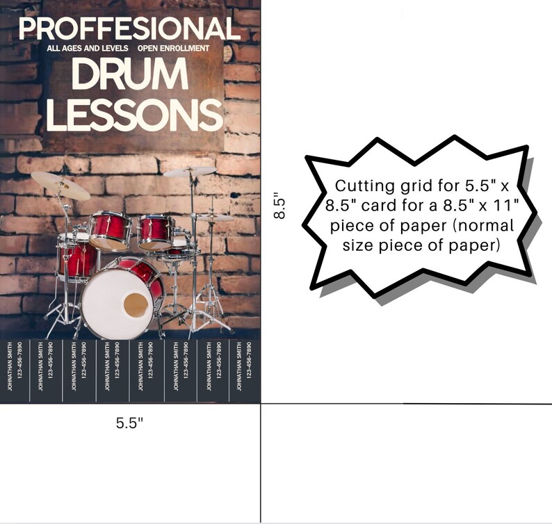 Drum Lesson Flyer Template, Tear-off Tabs, Editable Drumming Lesson Offer, Teaching Drums Pull ...