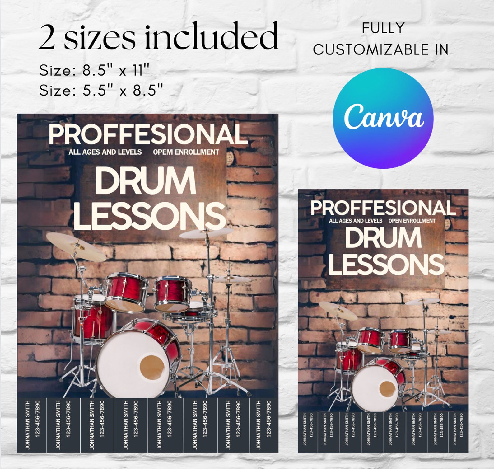 Drum Lesson Flyer Template, Tear-off Tabs, Editable Drumming Lesson ...