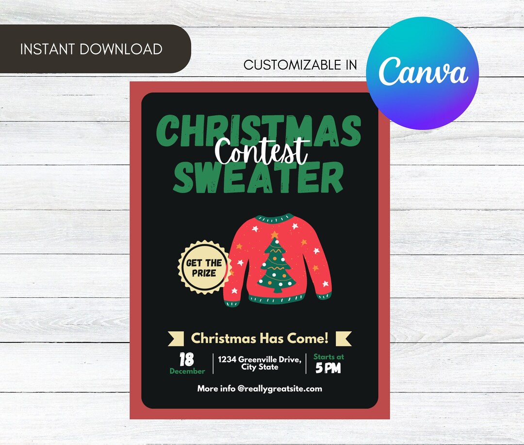 Christmas Holiday Contest Flyer Template, Invite Poster, Community ...