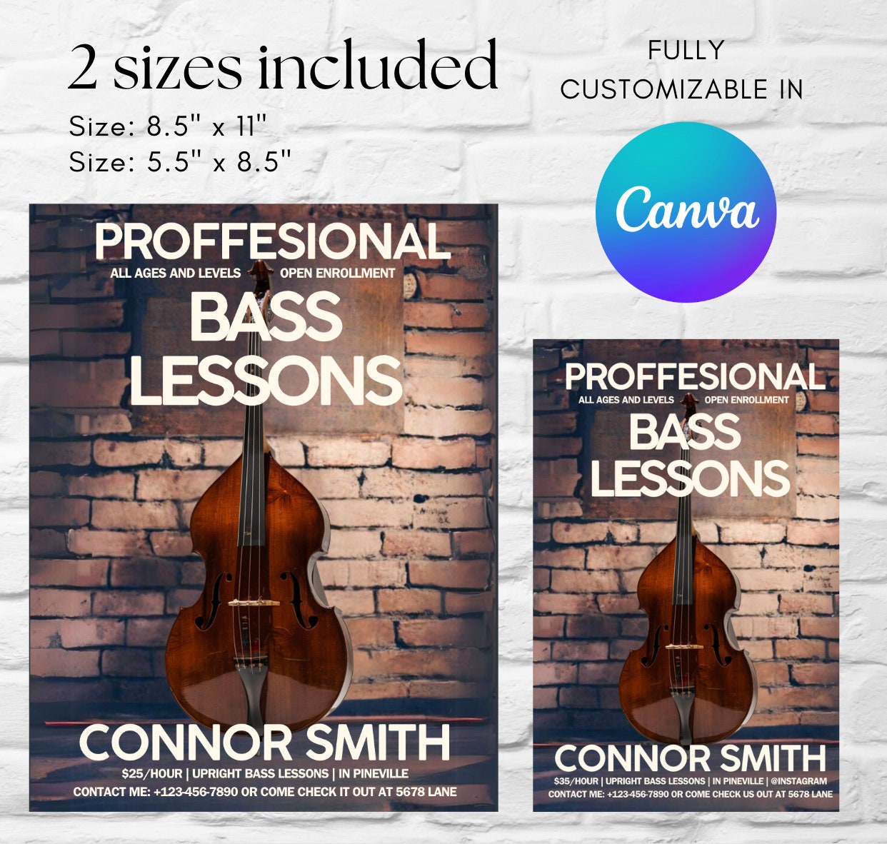 Bass Lesson Flyer Template, Editable Bass Lesson Offer, Teaching ...