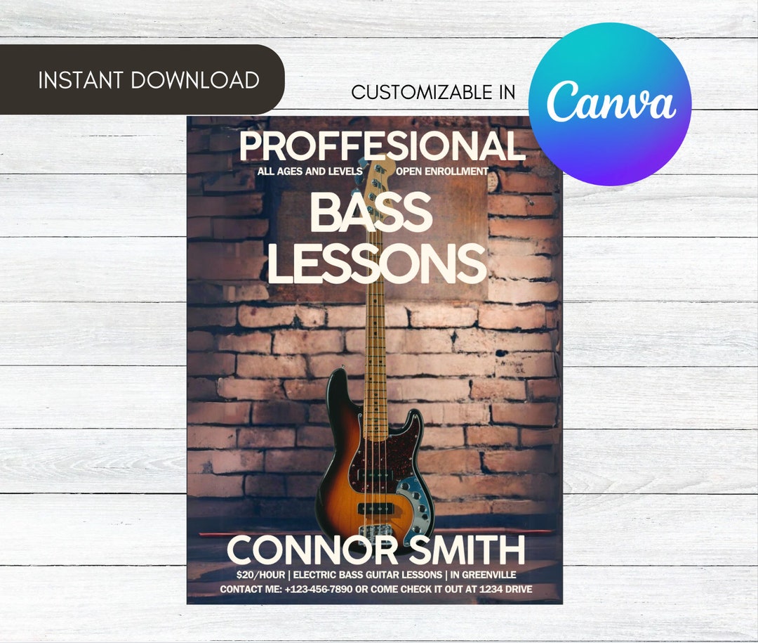 Bass Guitar Lesson Flyer Template, Editable Lesson Offer, Teaching Bass ...