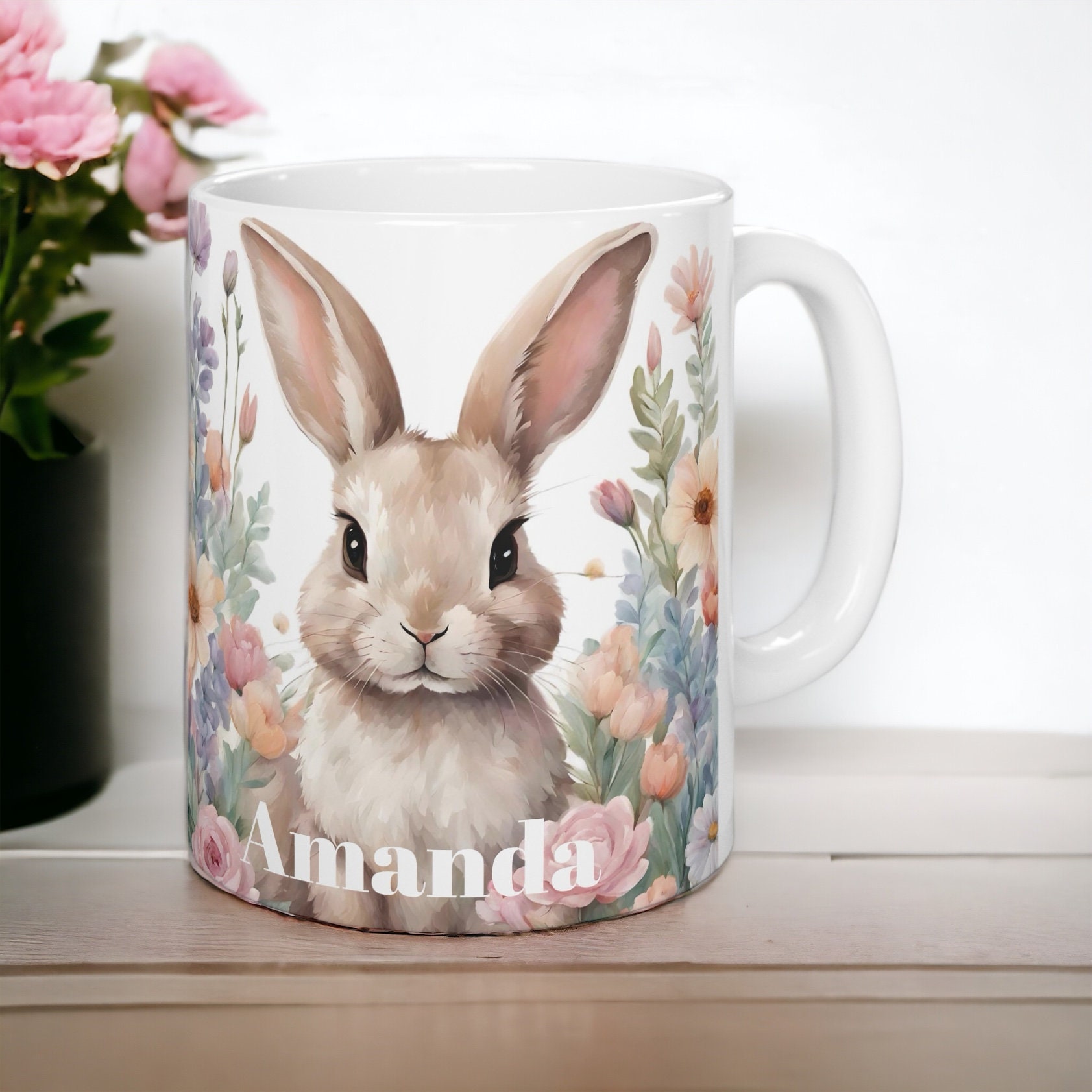 Rabbit Mug Gift Ideas for Easter Mug With Pink Handle Personalized Gift ...