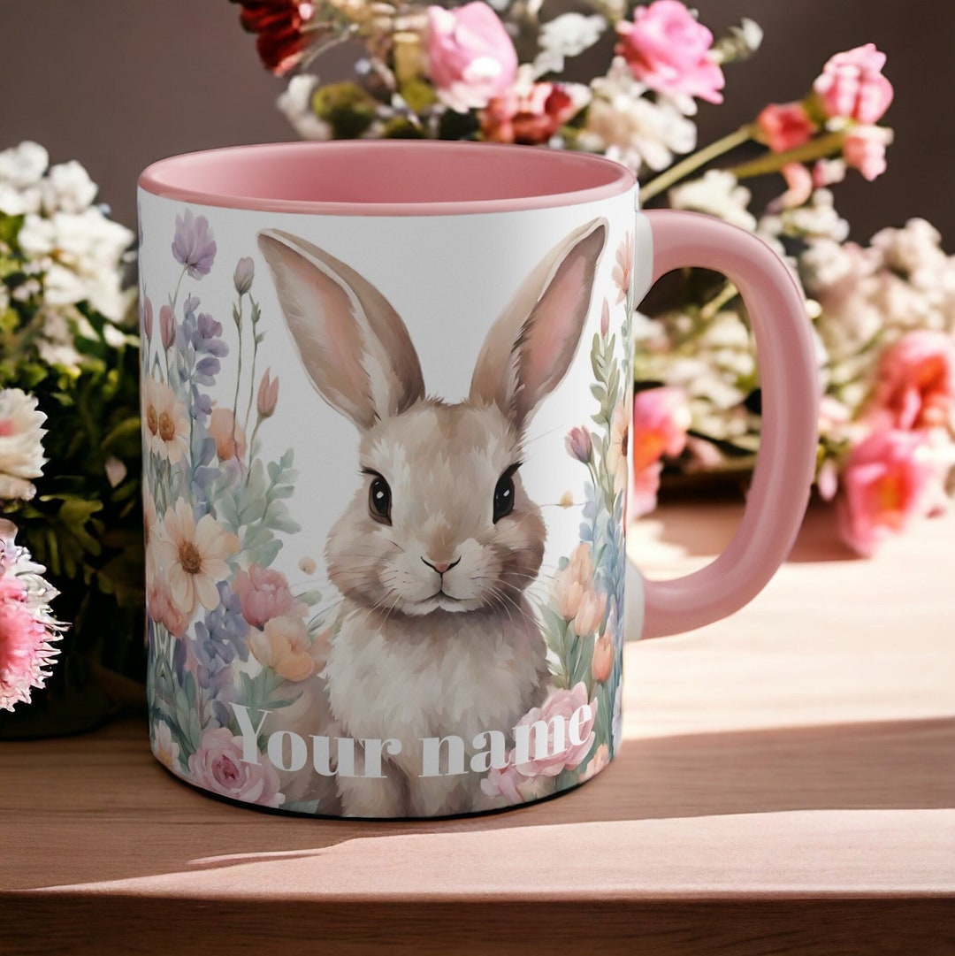 Rabbit Mug Gift Ideas for Easter Mug With Pink Handle Personalized Gift ...
