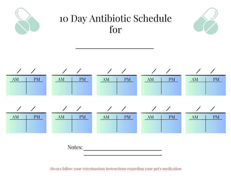 Printable Antibiotic Schedule Bundle Pet Sitter Pet Care - Etsy