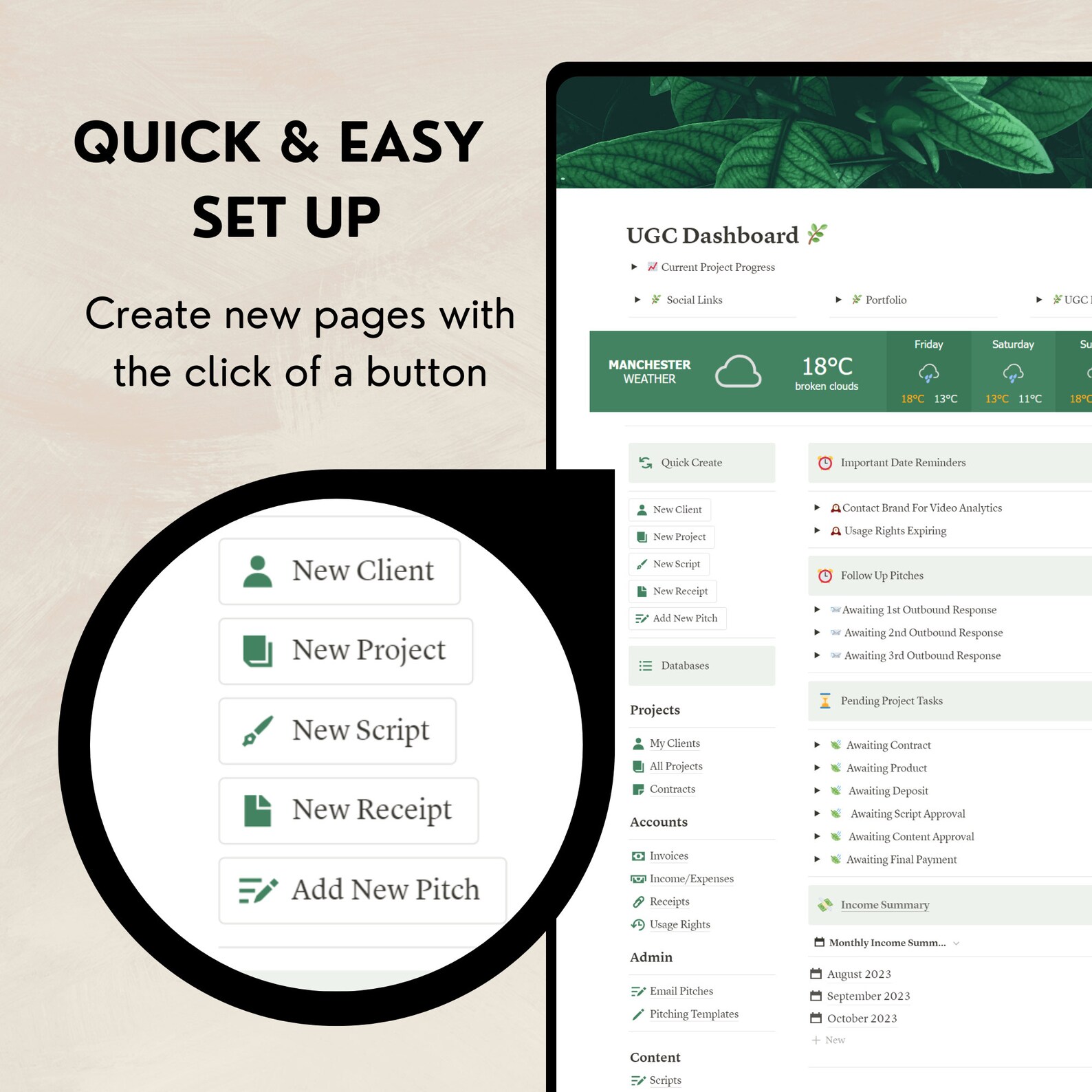 Premium UGC Notion Template Green | UGC Notion Template Planner for UGC ...