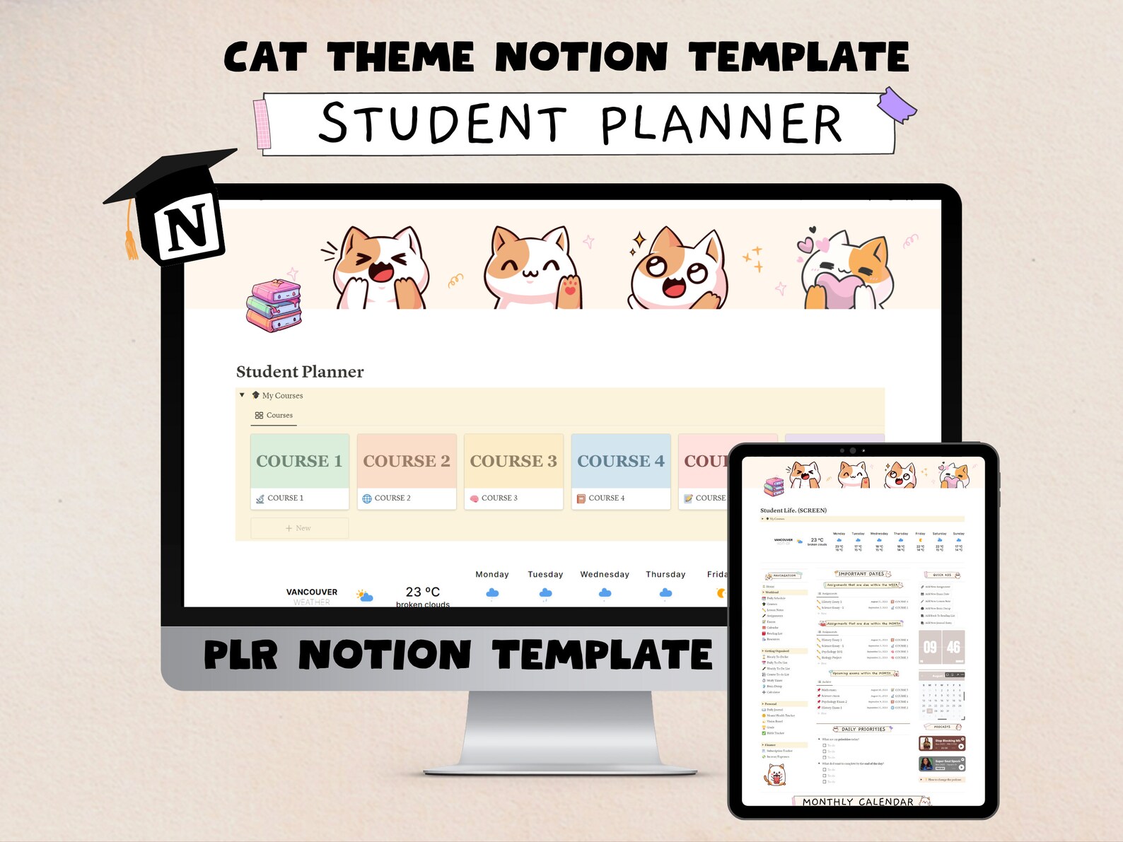 PLR Student Planner Notion Template PLR Notion University Template Notion Student Planner PLR ...