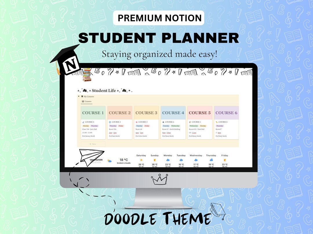 Notion Template Student Planner | Notion Academic Planner, School ...